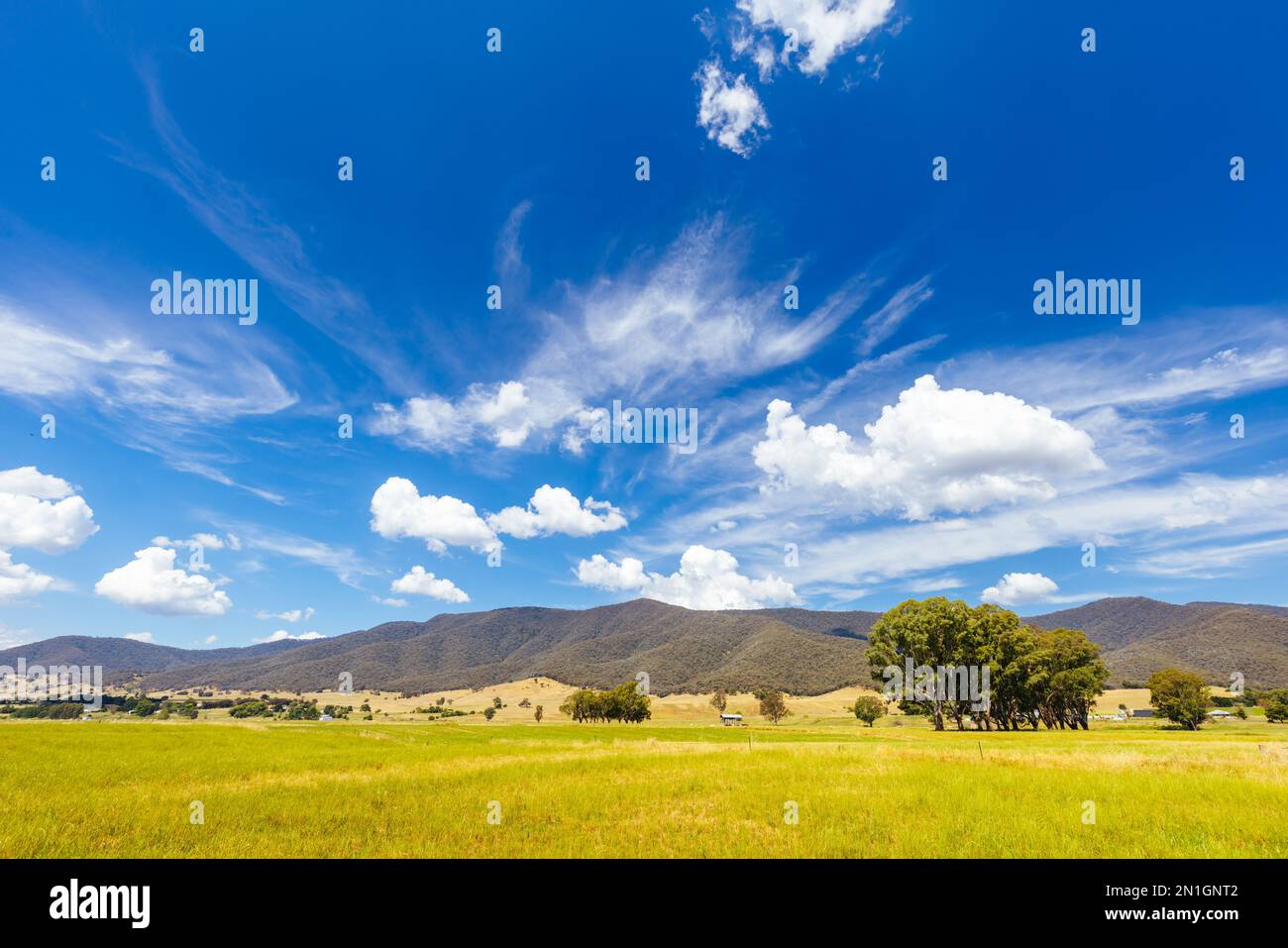 Landscape during summer around the Kiewa River at Keegans Bridge and ...
