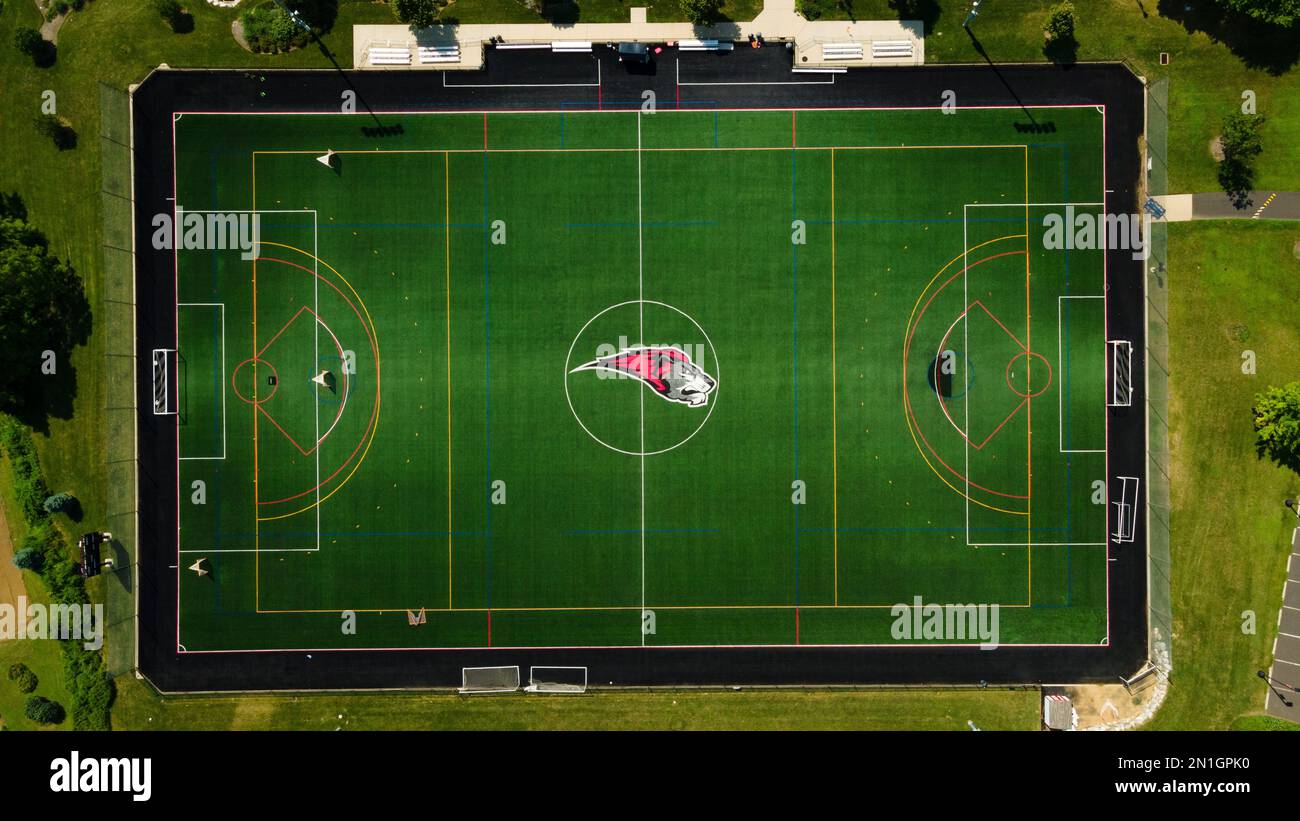 An aerial view of soccer field Stock Photo - Alamy