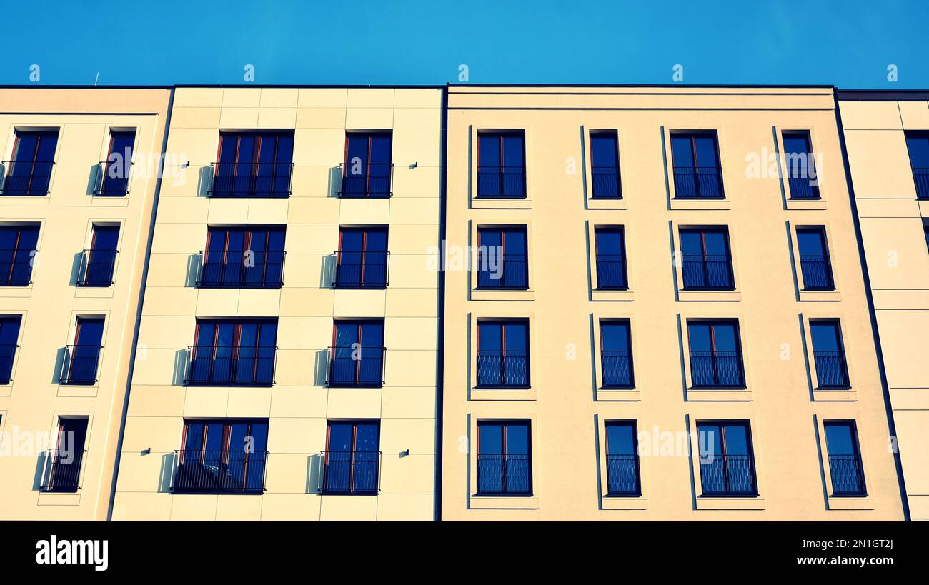 View of architectural exterior detail of residential apartment building ...