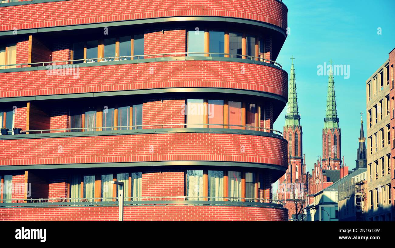 View of architectural exterior detail of residential apartment building ...