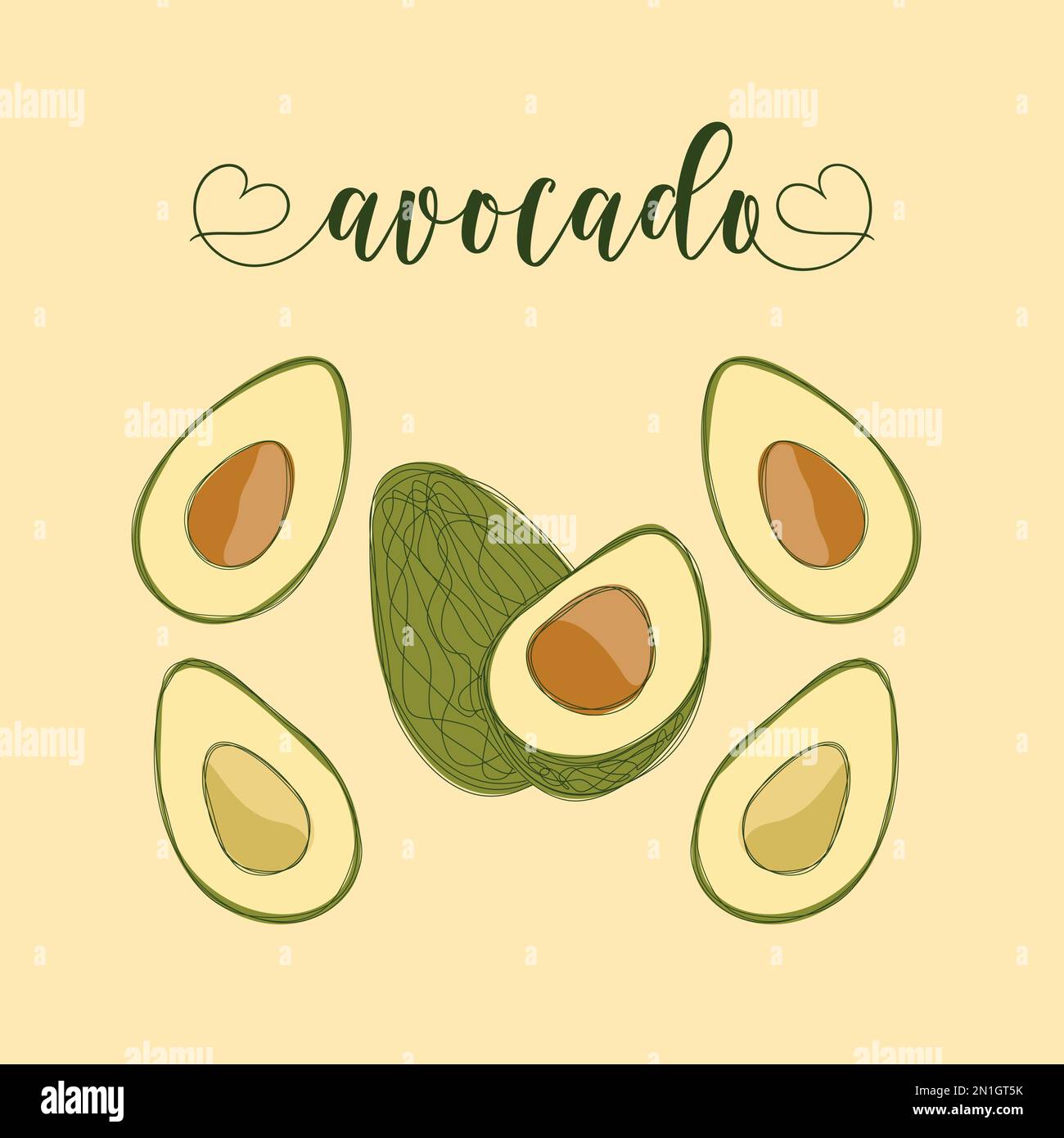 Avocado Isolated Objects. Hand-drawn elements Stock Vector Image & Art ...