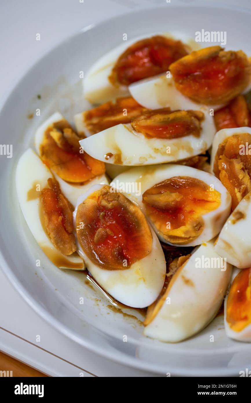 A simple home-cooked dish with poached eggs Stock Photo - Alamy
