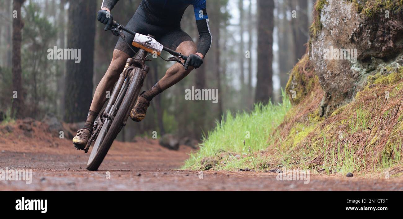 Mountain biker riding on bike singletrack trail, , mountain bike race ...