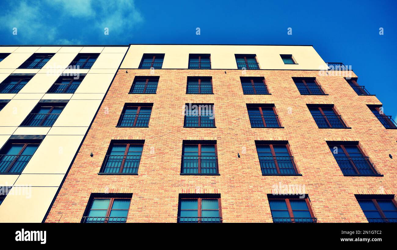 View of architectural exterior detail of residential apartment building ...