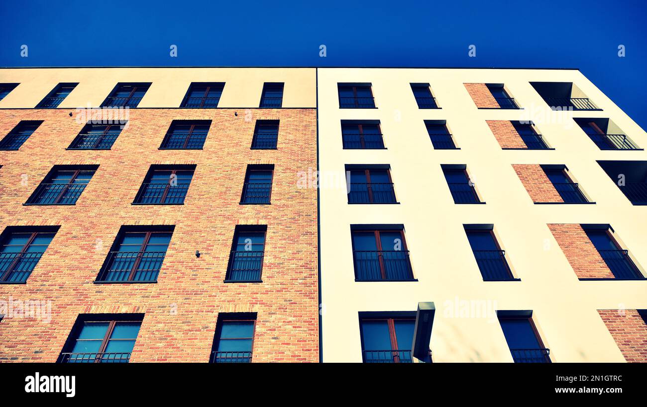View of architectural exterior detail of residential apartment building ...