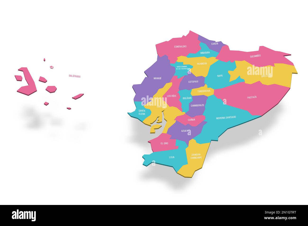 Ecuador political map of administrative divisions - provinces. 3D colorful vector map with name ...