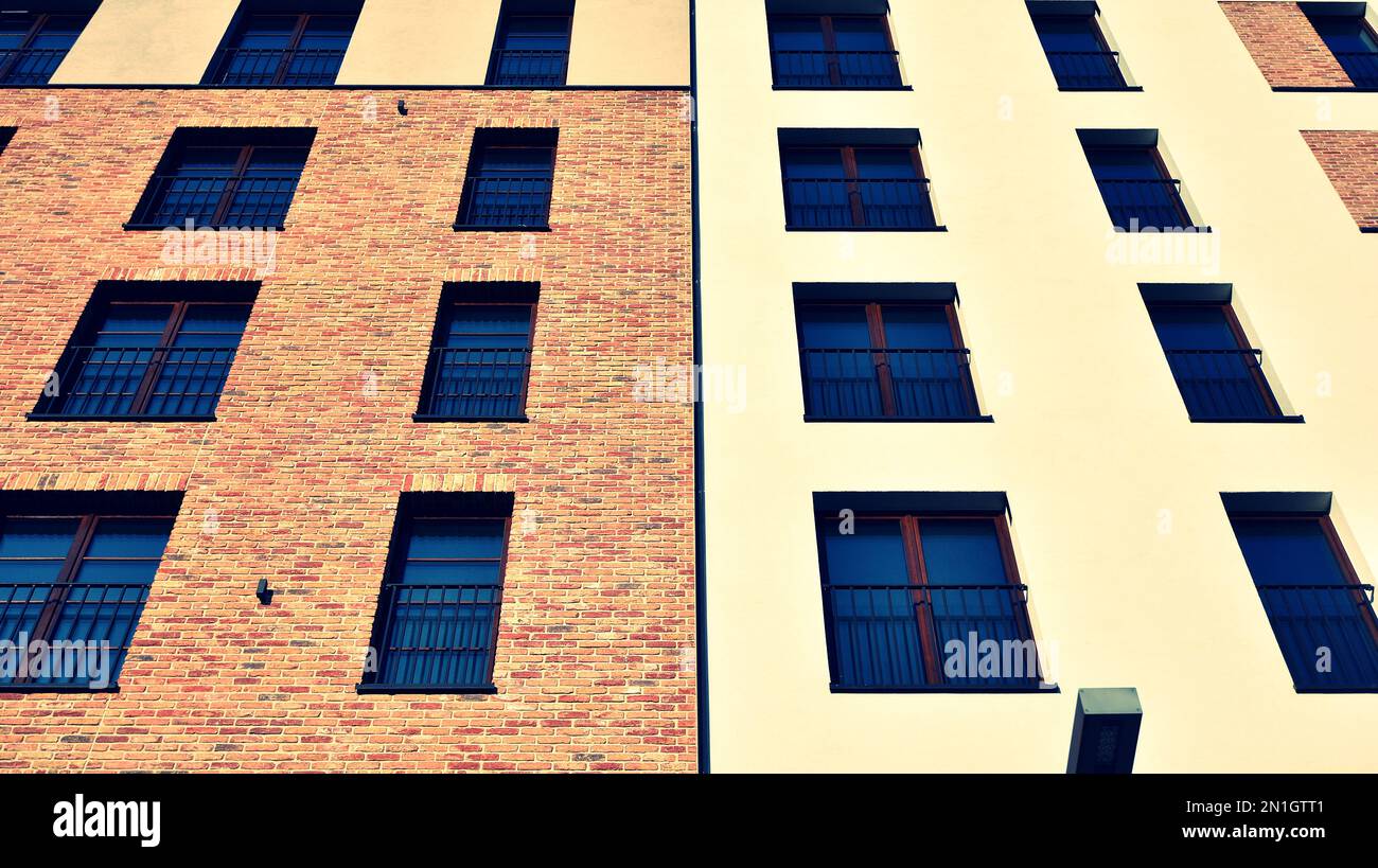 View of architectural exterior detail of residential apartment building ...