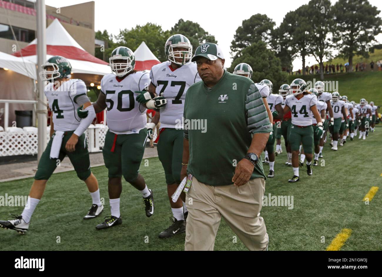 Mississippi Valley State head coach Rick Comegy leads his team before ...