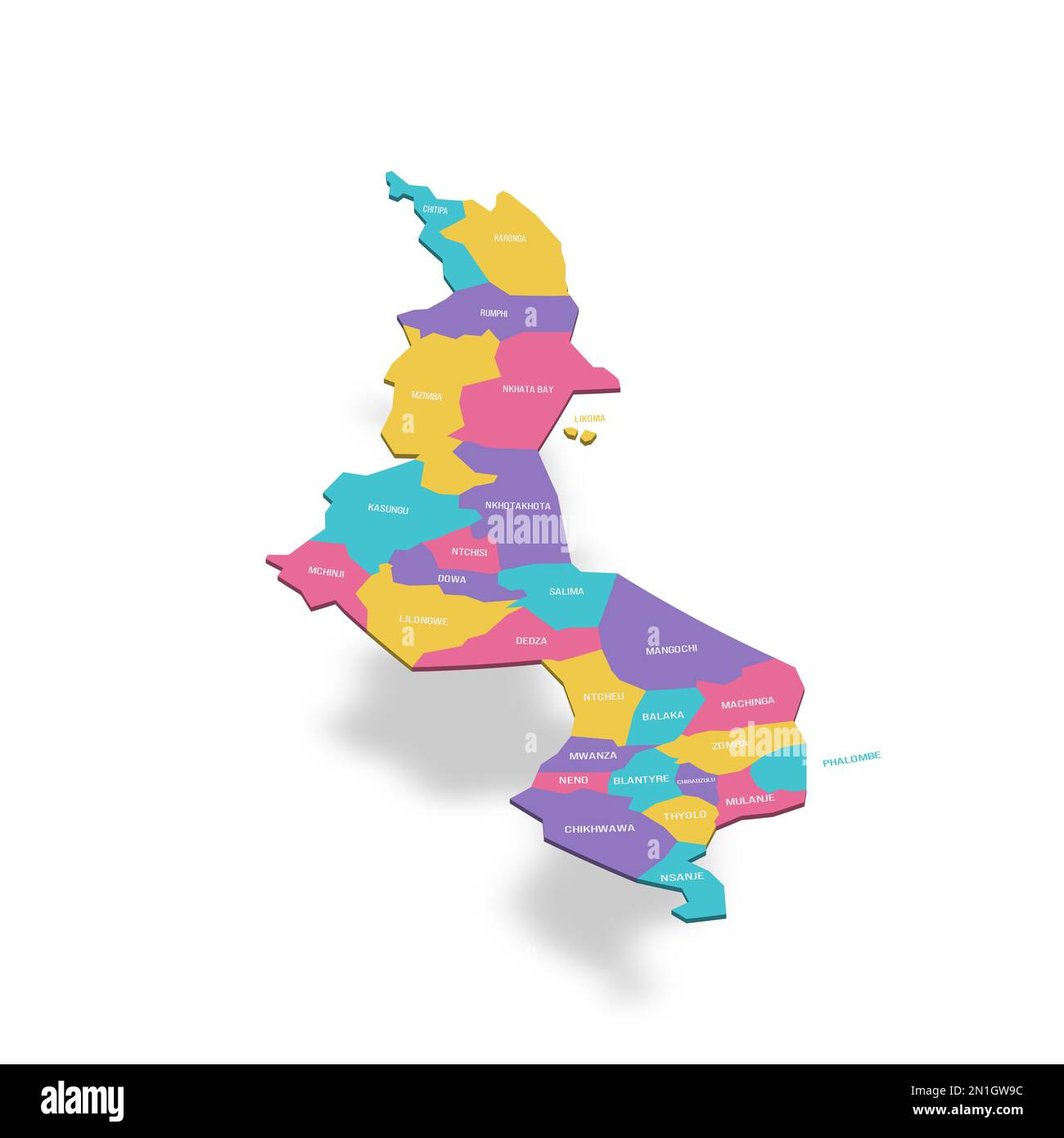 Malawi political map of administrative divisions - districts. 3D ...