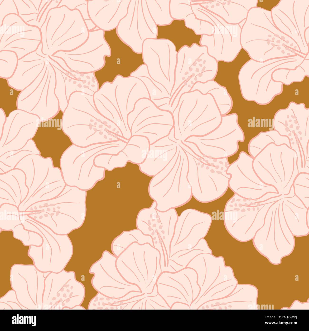 Hibiscus flowers and leaves seamless pattern background. Tropical ...