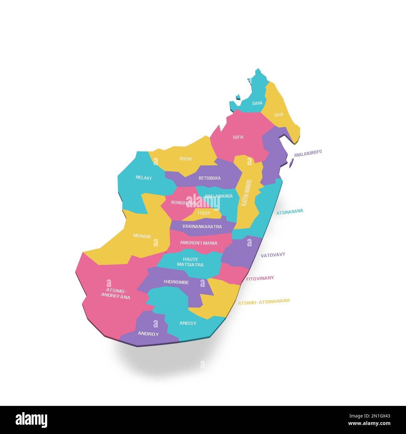 Madagascar political map of administrative divisions - regions. 3D ...