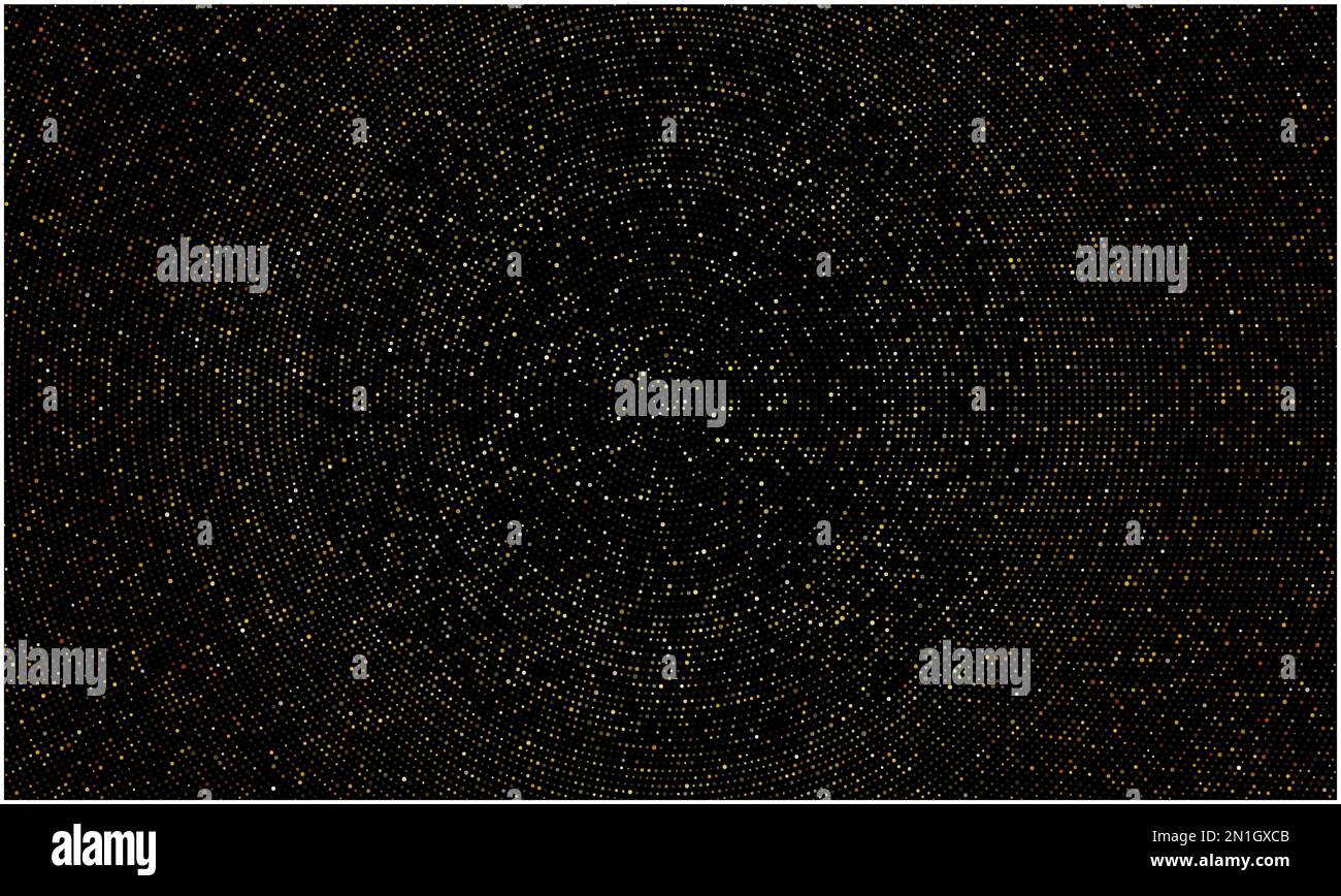 radial futuristic wide golden dotted glitter background, vector ...