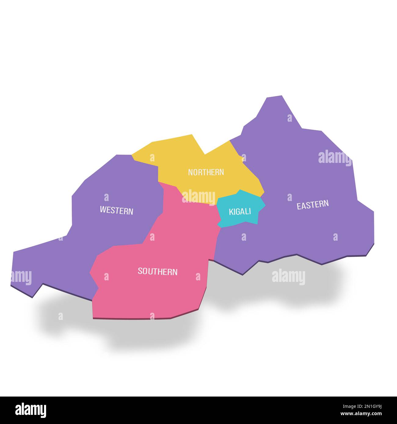 Rwanda political map of administrative divisions - provinces. 3D ...
