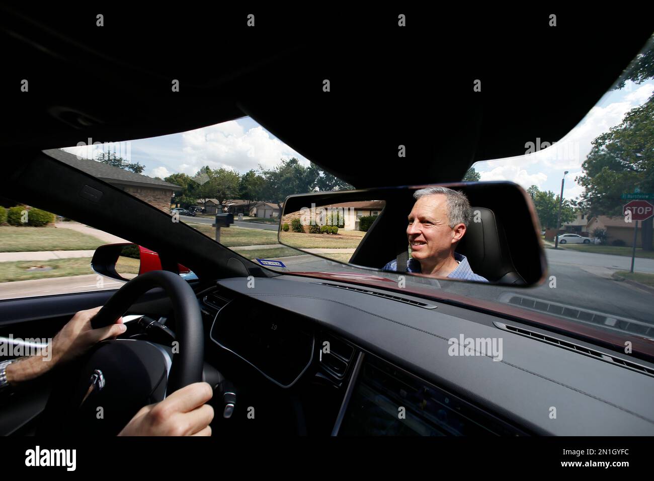 In this Friday, Sept. 4, 2015 photo, Mark Peters drives his leather ...