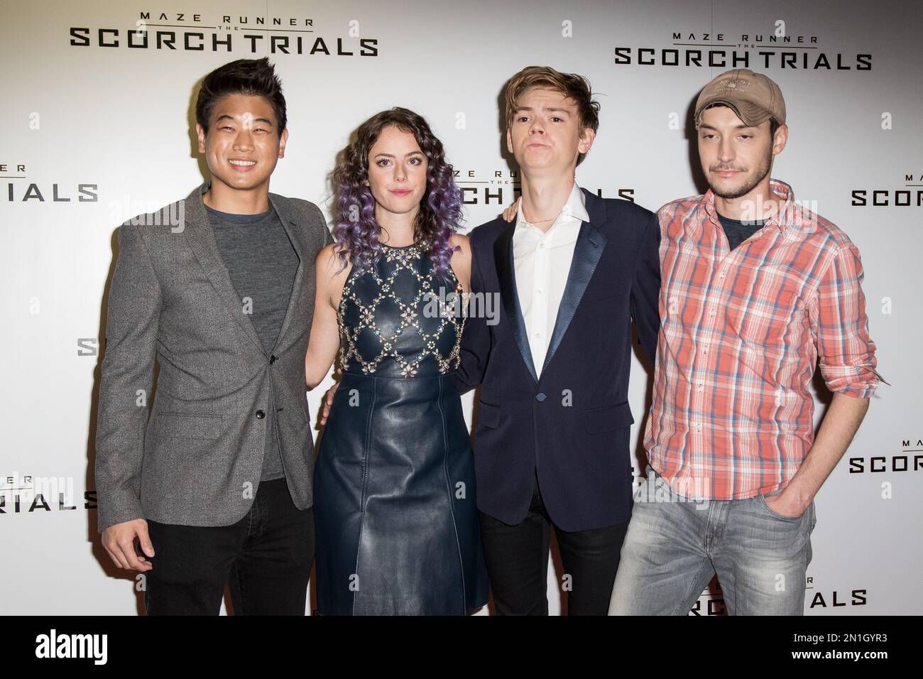 Ki Hong Lee, Kaya Scodelario, Thomas Brodie-Sangster and director Wes Ball pose for ...