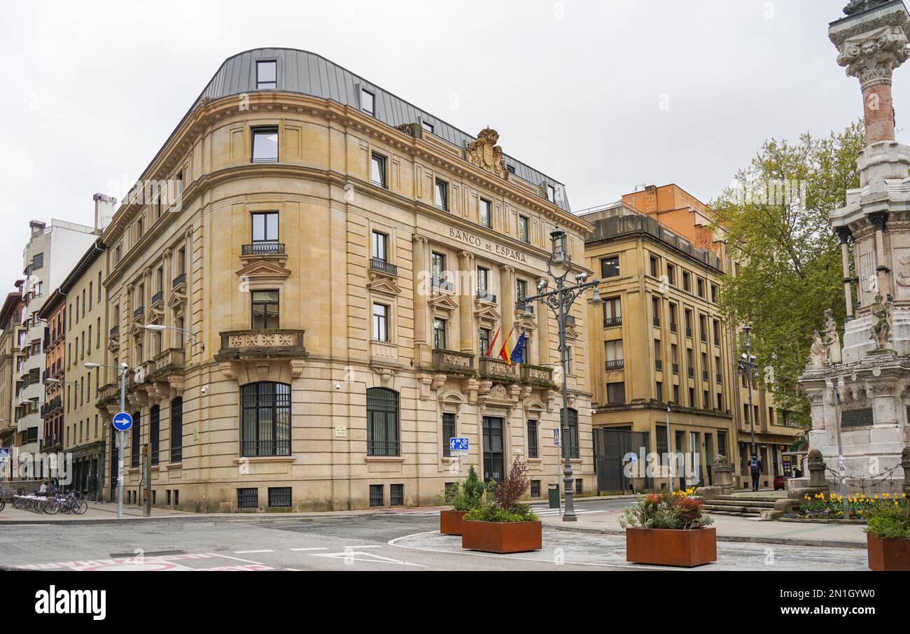 Old former branch, Bank of Spain building in Pamplona, Navarra, Spain ...