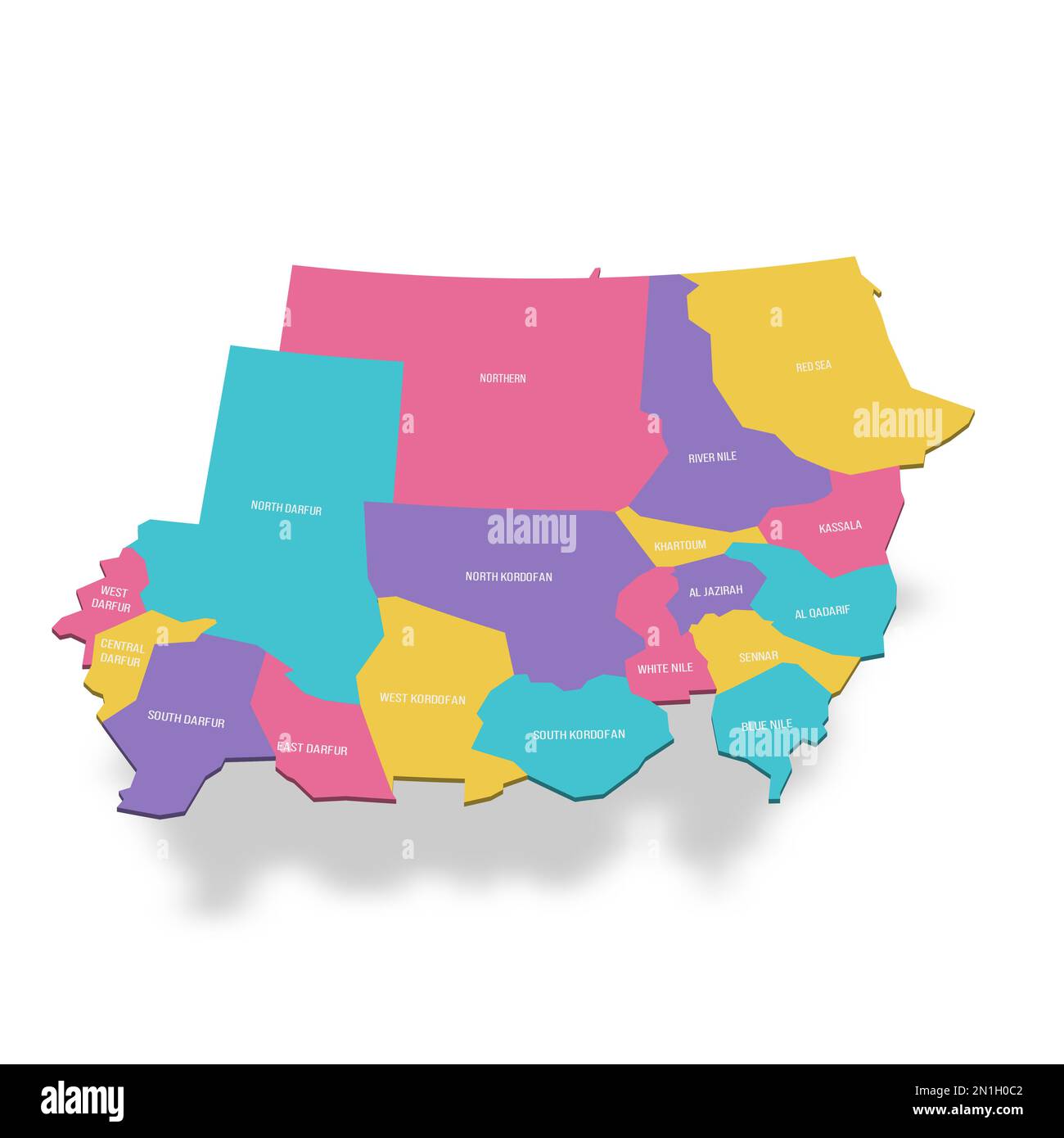 Sudan political map of administrative divisions - states. 3D colorful ...