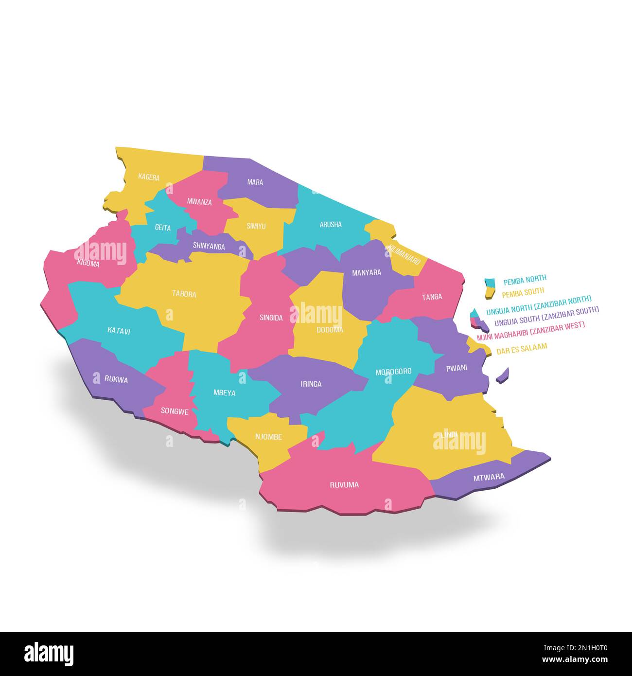 Tanzania political map of administrative divisions - regions. 3D ...