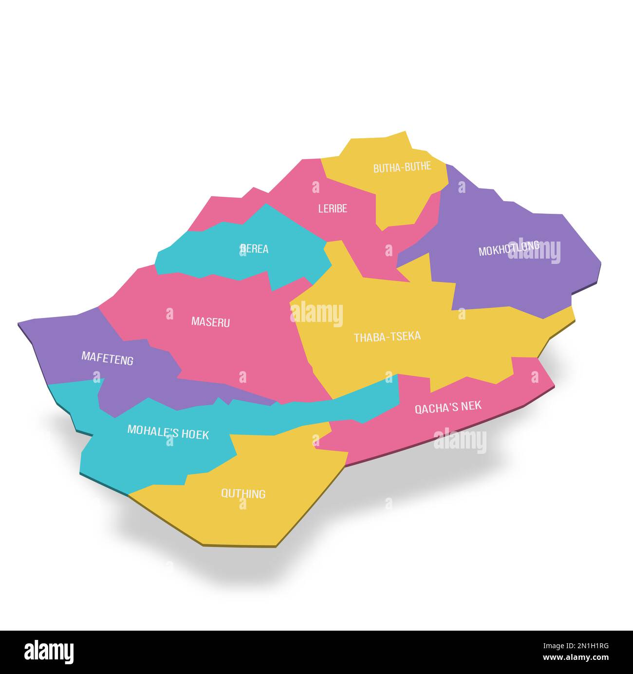 Lesotho political map of administrative divisions - districts. 3D ...