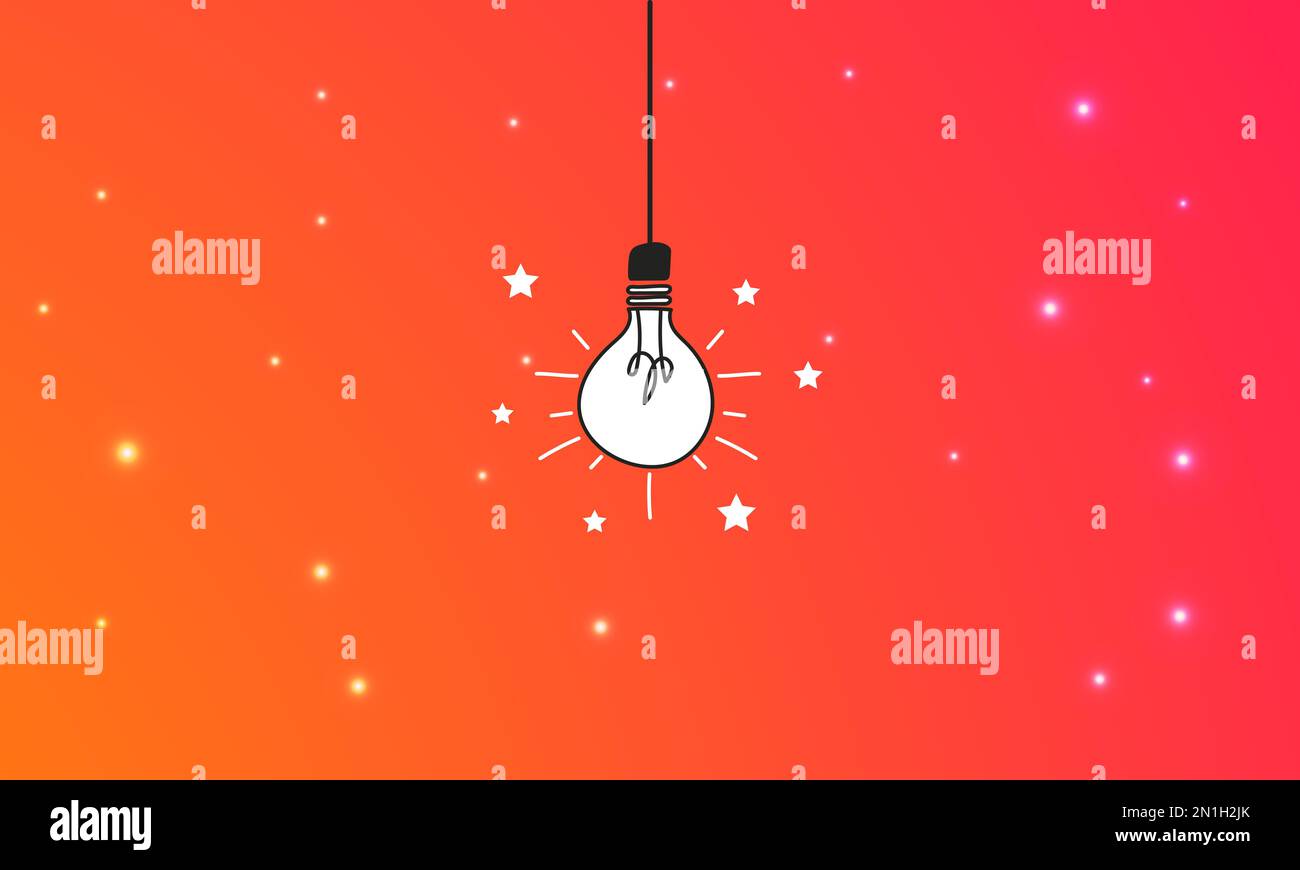 Modern vector light bulb and stars icon on magenta and orange gradient ...