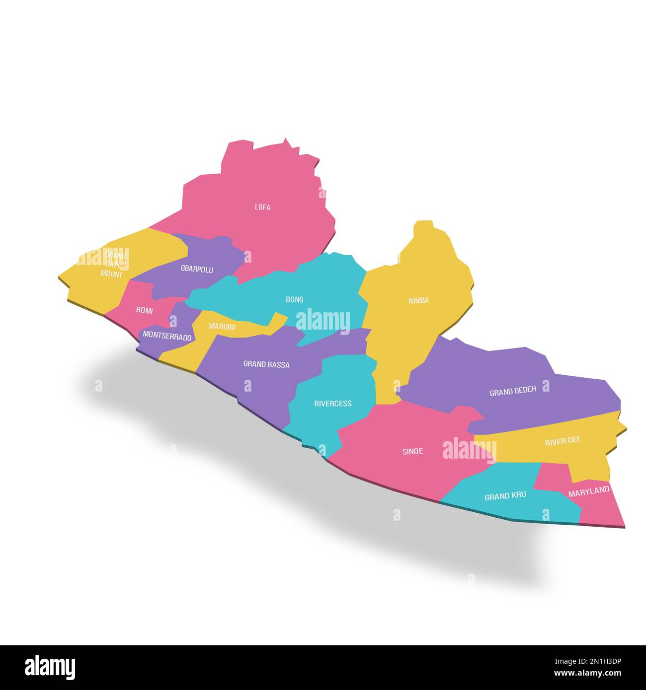 Liberia political map of administrative divisions - counties. 3D ...