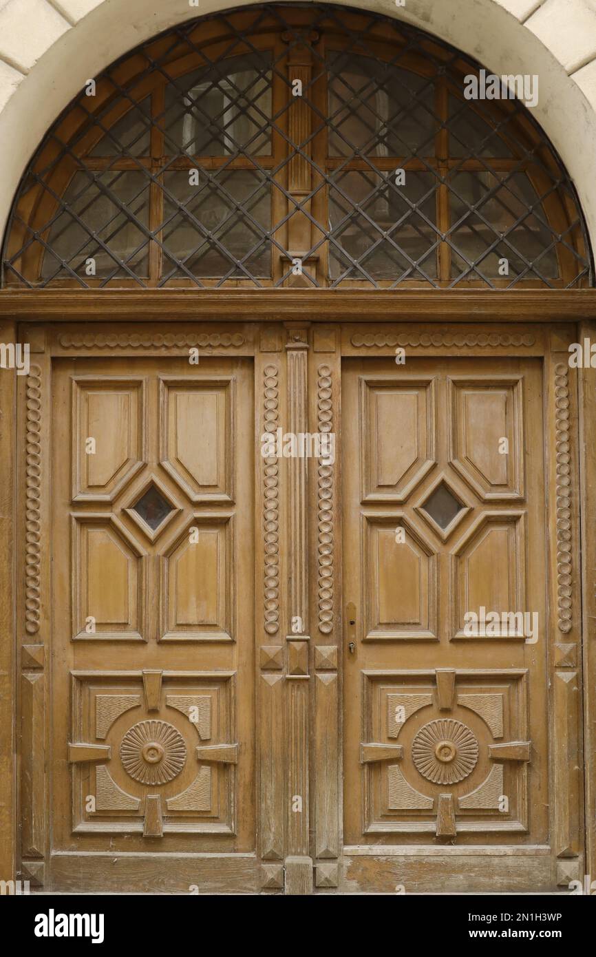Old ancient wooden door texture in european medieval style. The ...