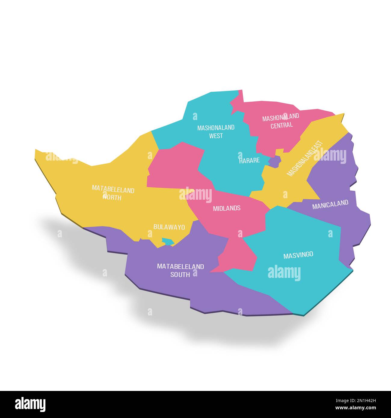 Zimbabwe political map of administrative divisions - provinces. 3D colorful vector map with name ...