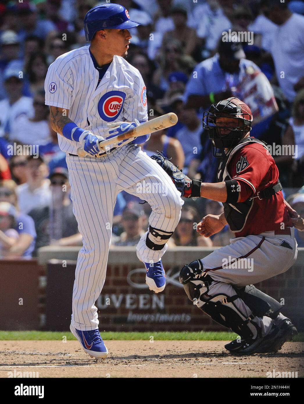 Chicago Cubs Javier Baez avoids a ball while Arizona Diamondbacks ...
