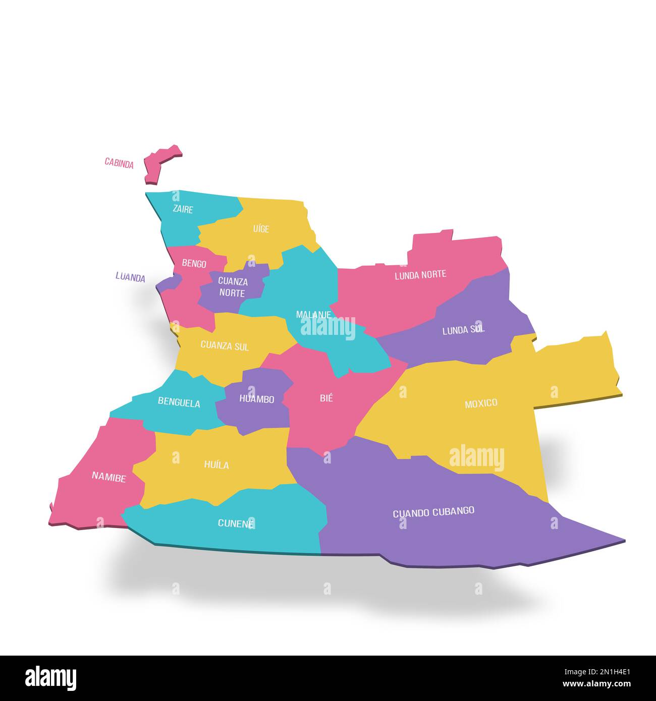 Angola political map of administrative divisions - provinces. 3D ...