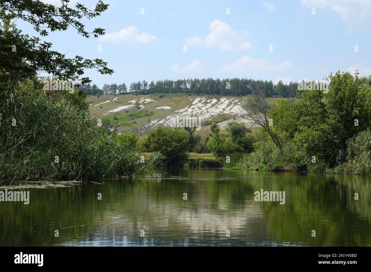 Ancient multimillion chalk mountains on the steppe surface of earth ...