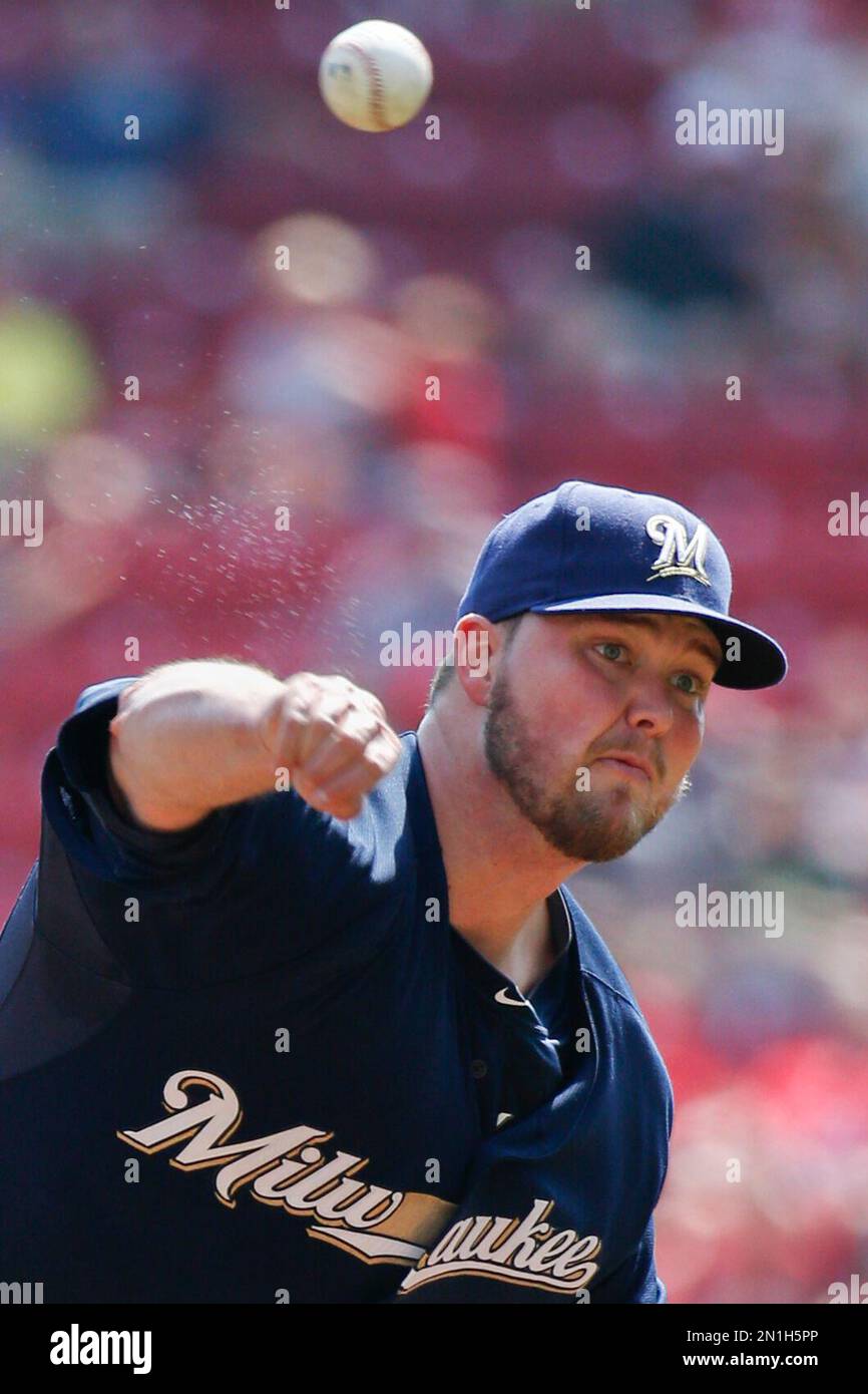 Milwaukee Brewers starting pitcher Jimmy Nelson throws in the first ...