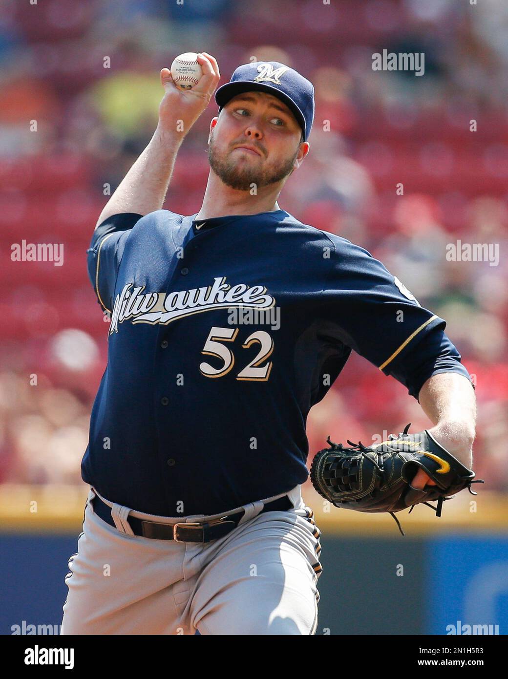 Milwaukee Brewers starting pitcher Jimmy Nelson throws in the first ...