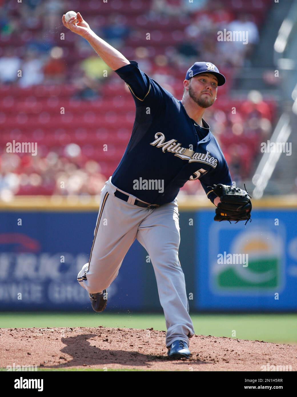 Milwaukee Brewers starting pitcher Jimmy Nelson throws in the first ...
