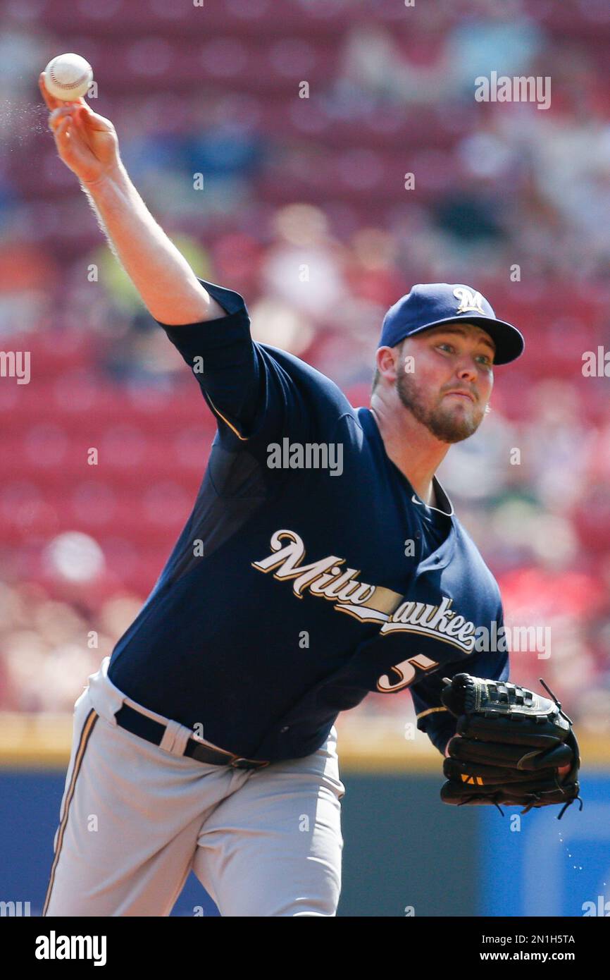 Milwaukee Brewers starting pitcher Jimmy Nelson throws in the first ...