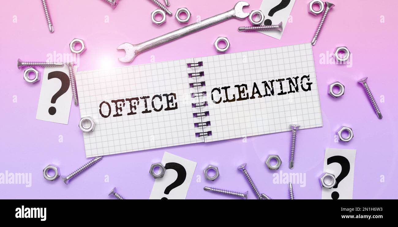 Hand writing sign Office Cleaning. Concept meaning the action or ...