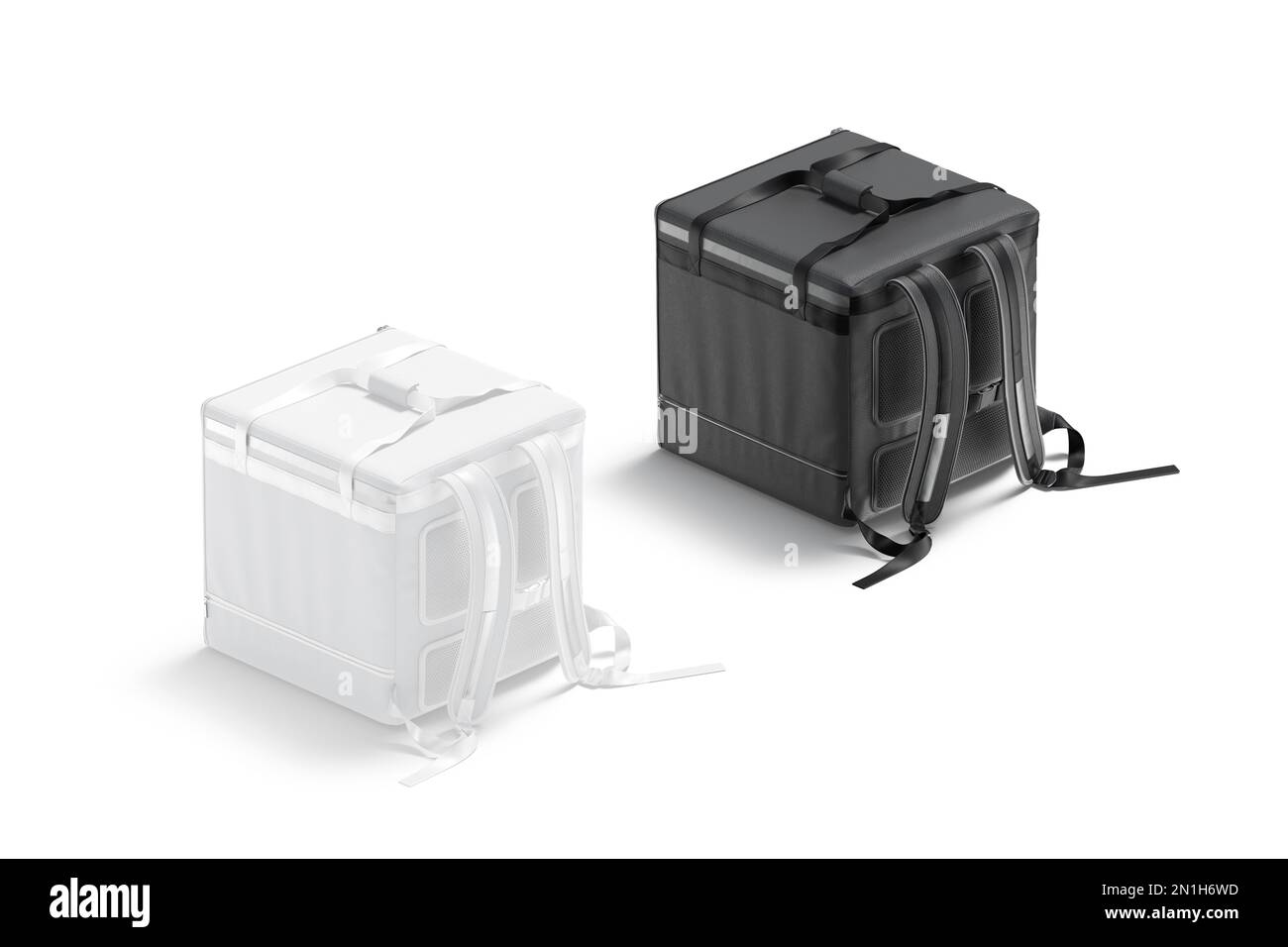 Blank black and white delivery bag mockup, back side view, 3d rendering ...