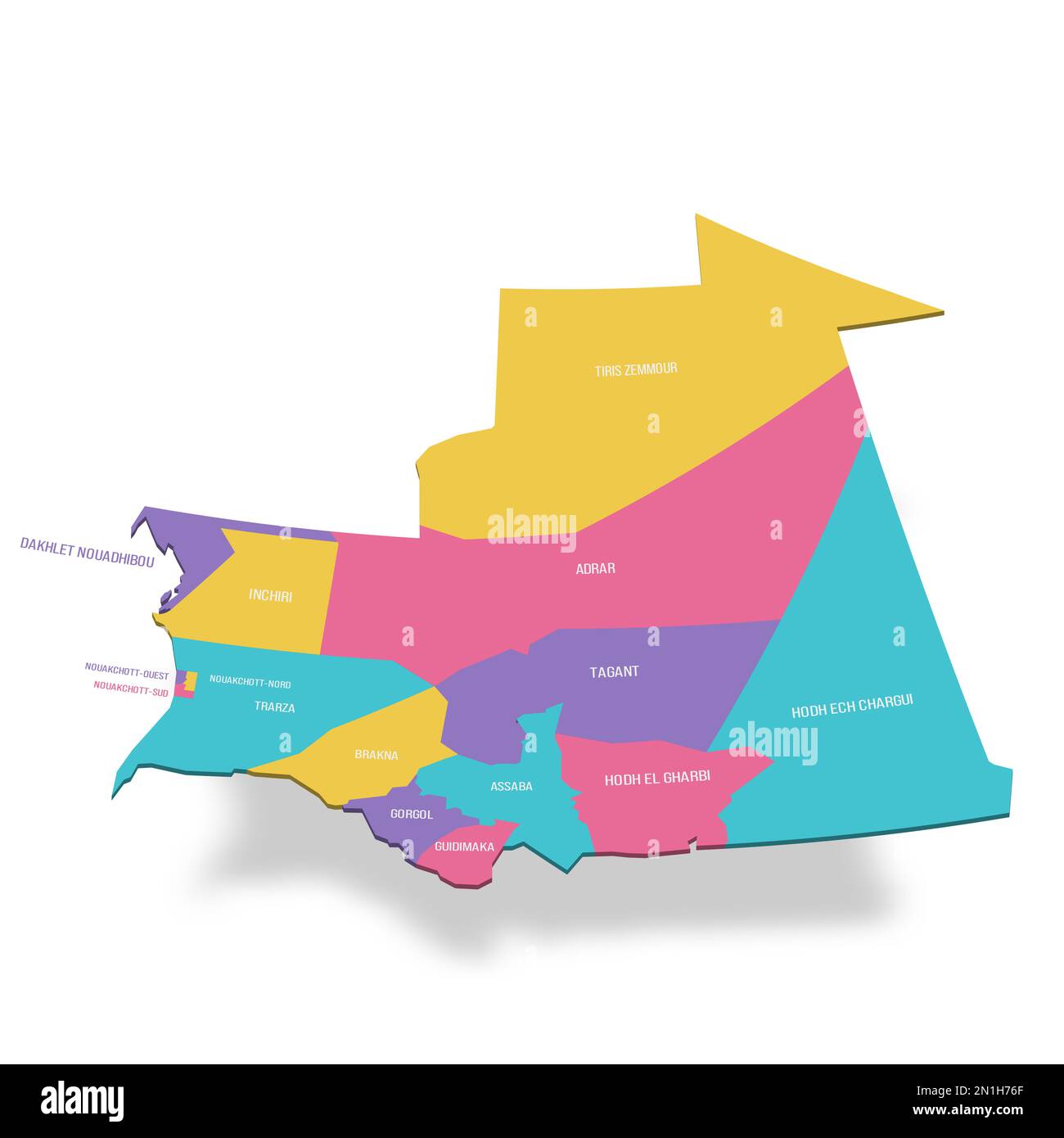 Mauritania political map of administrative divisions - regions and ...