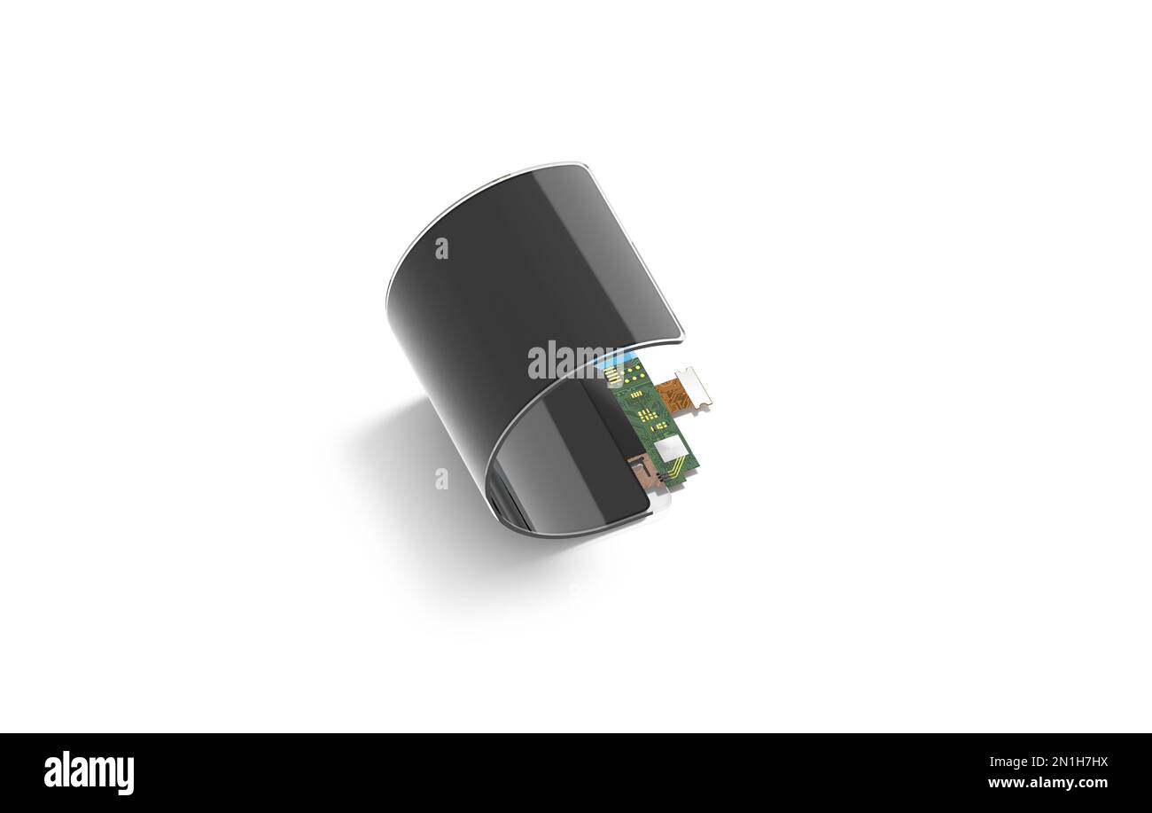 Blank black flexible folded rectangular narrow display mockup, isolated ...