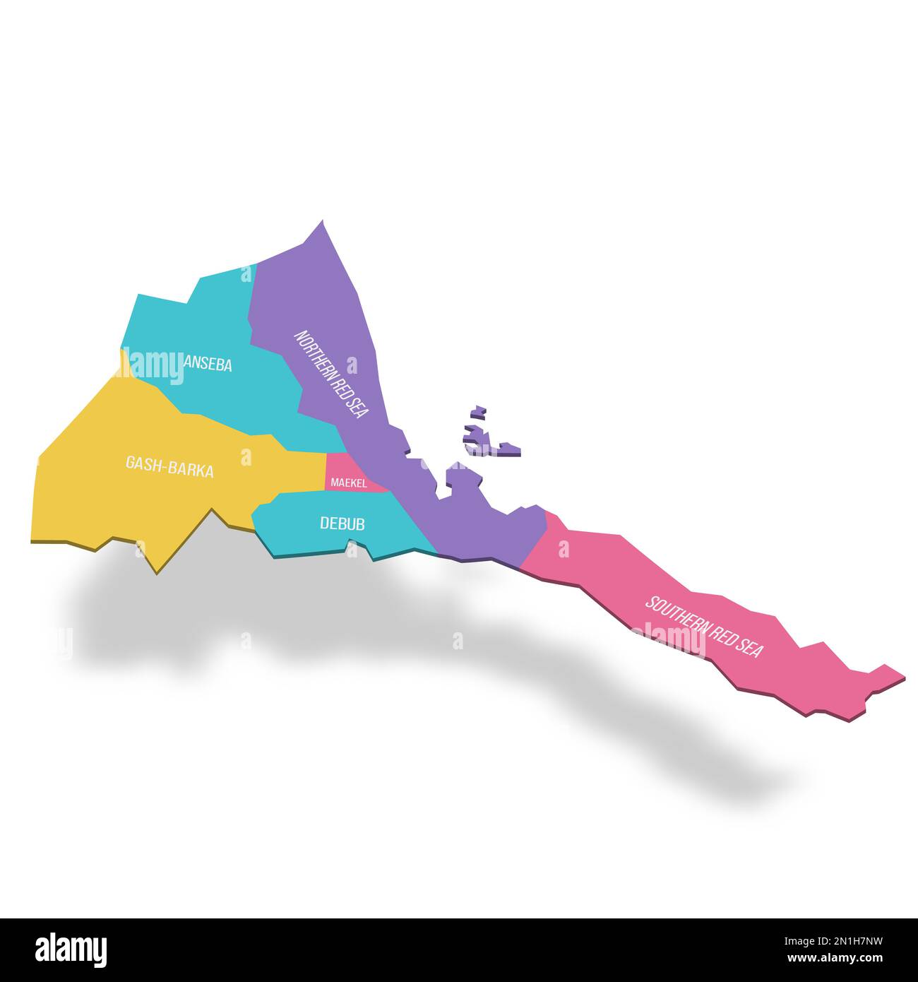Eritrea political map of administrative divisions - regions. 3D ...
