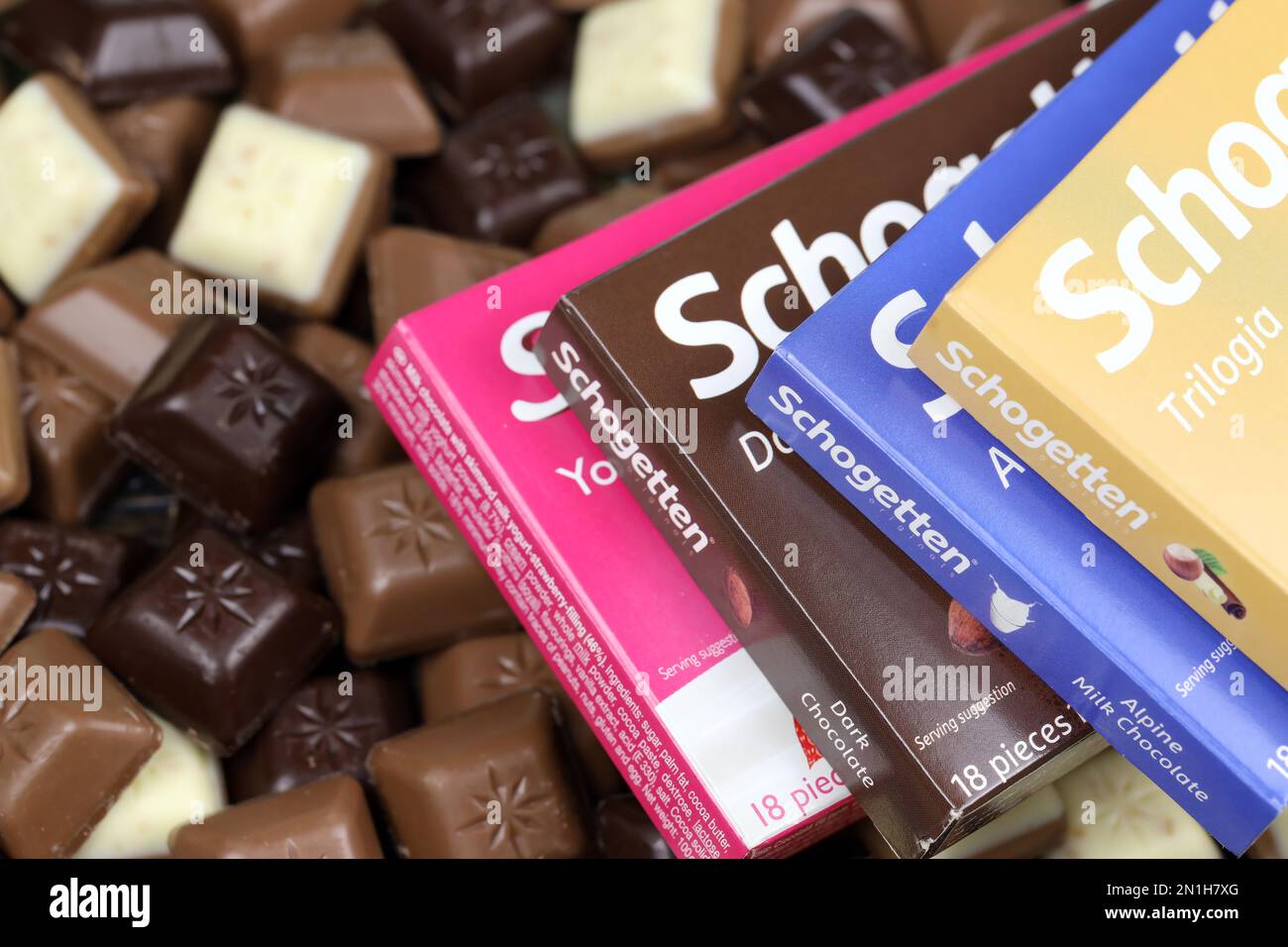 KYIV, UKRAINE - MAY 4, 2022 Schogetten chocolate. Chocolate goods ...