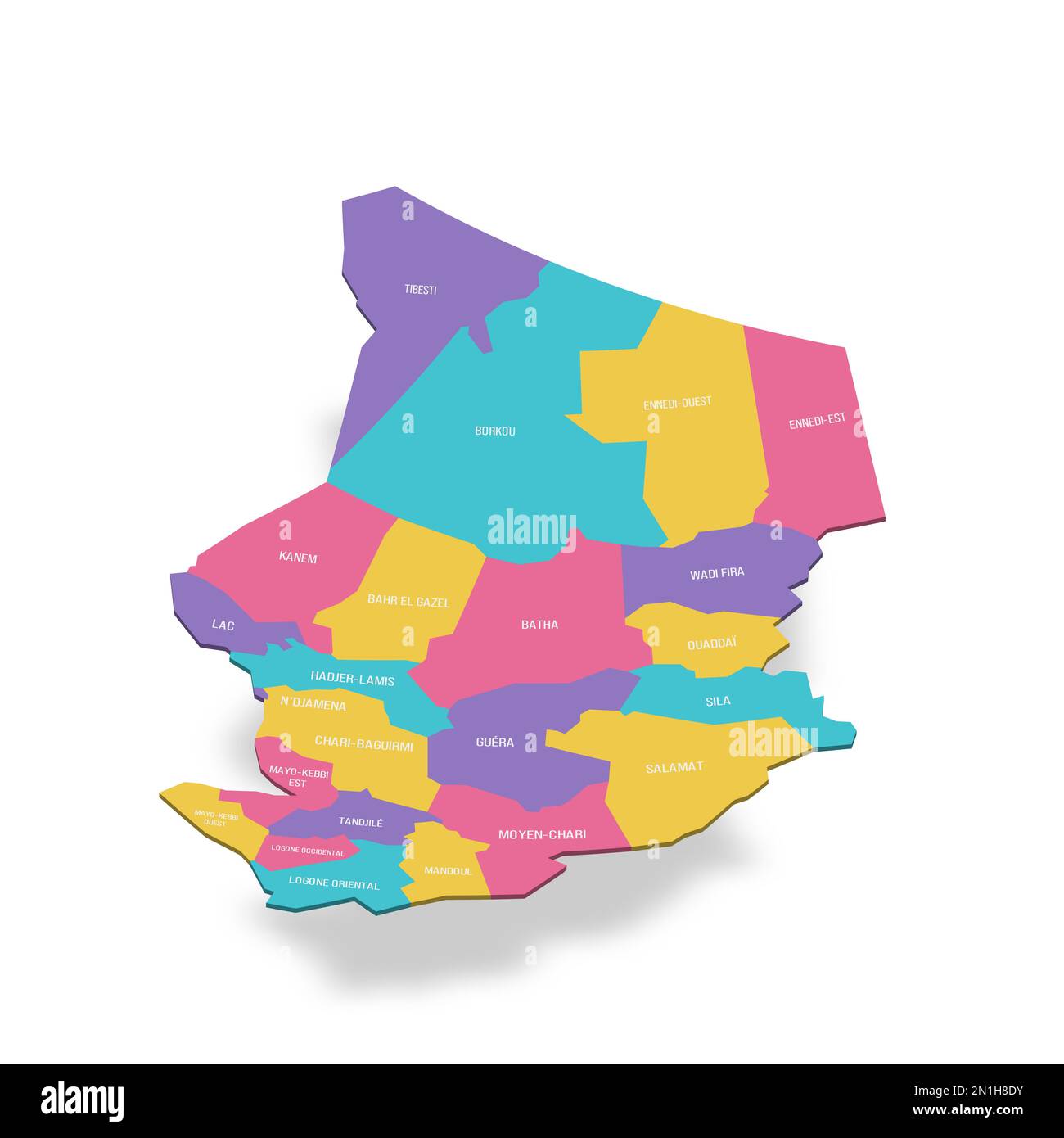 Chad political map of administrative divisions - regions. 3D colorful ...
