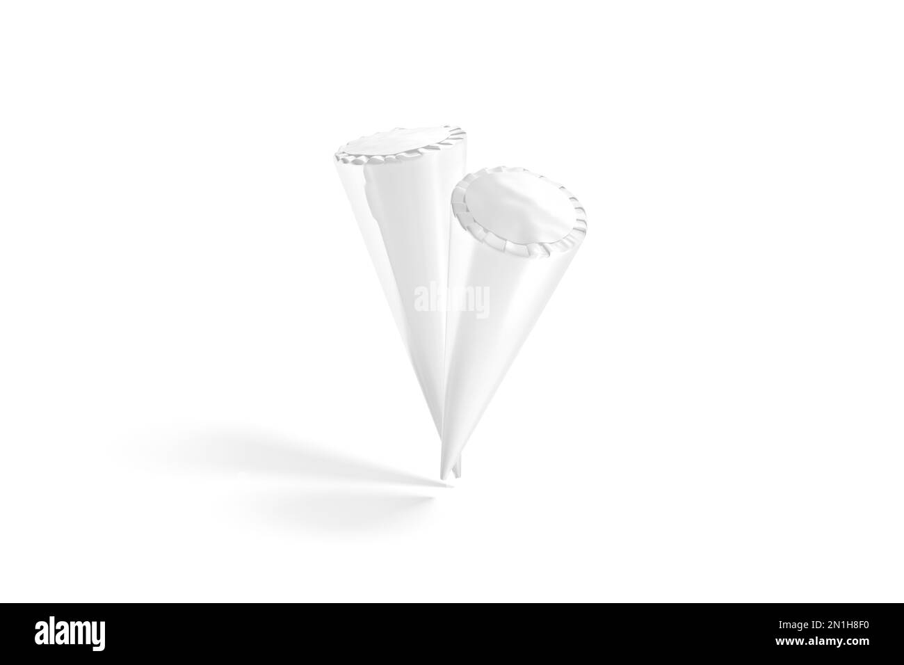 Blank white ice cream cone pack pair mockup no gravity, 3d rendering ...