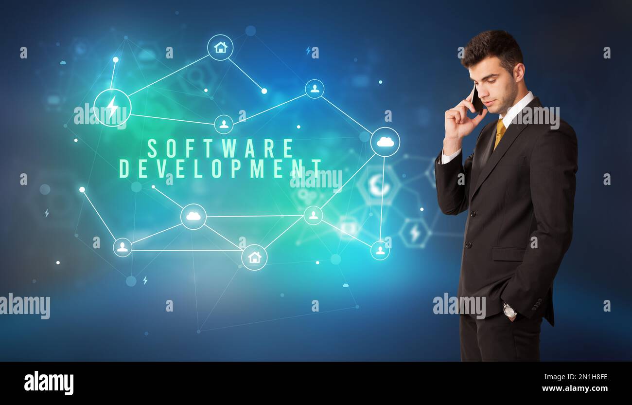 Businessman thinking about technology concept Stock Photo - Alamy