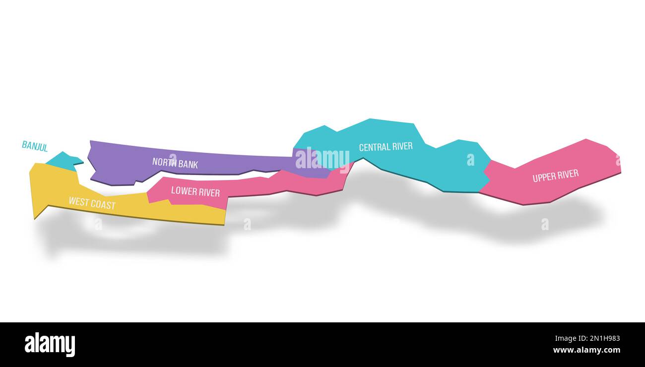 The Gambia political map of administrative divisions - regions and city ...