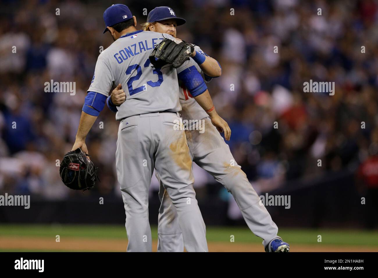 Los Angeles Dodgers first baseman Adrian Gonzalez (23) celebrates with ...