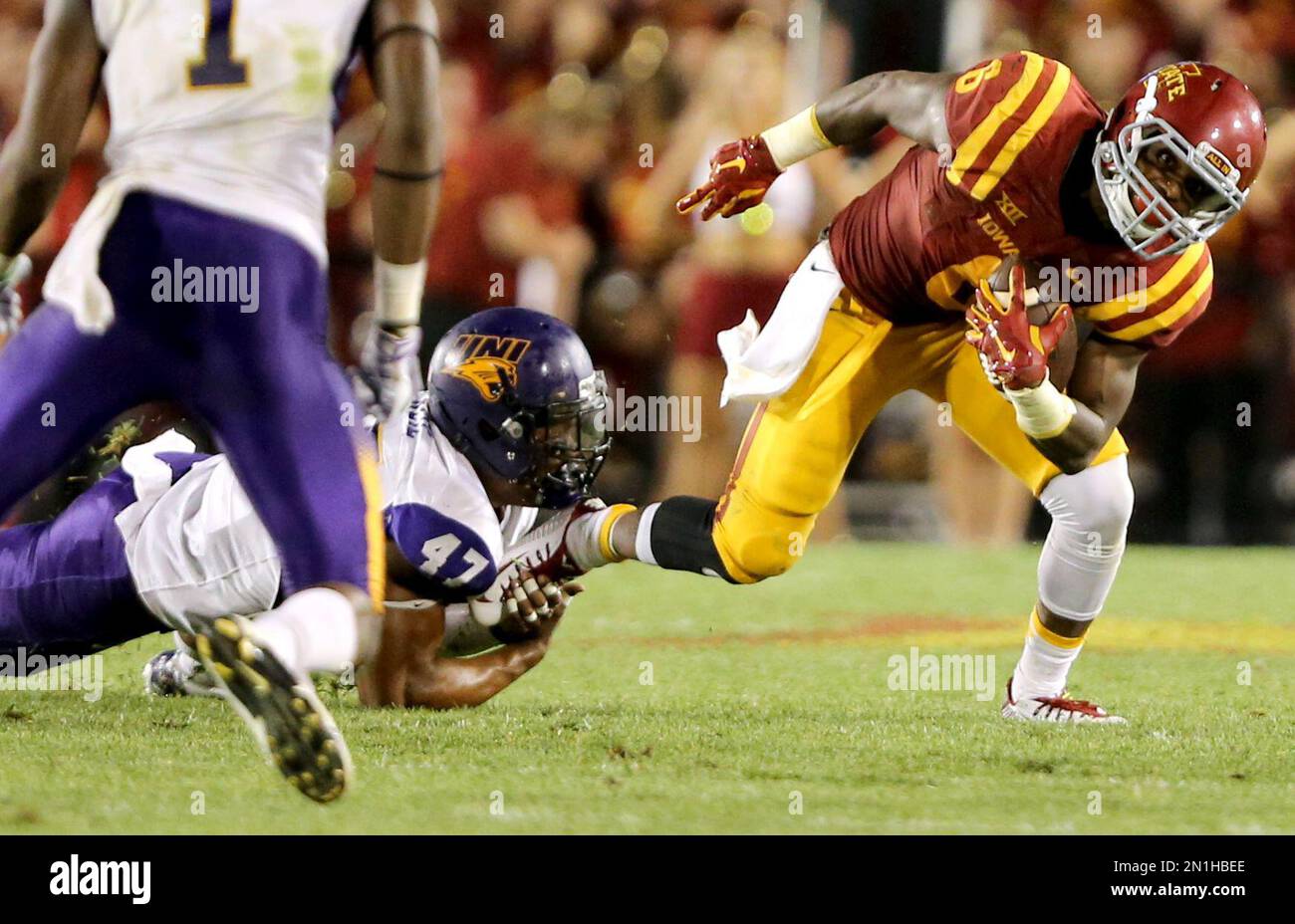 Iowa State running back Tyler Brown tries to get away from Northern ...