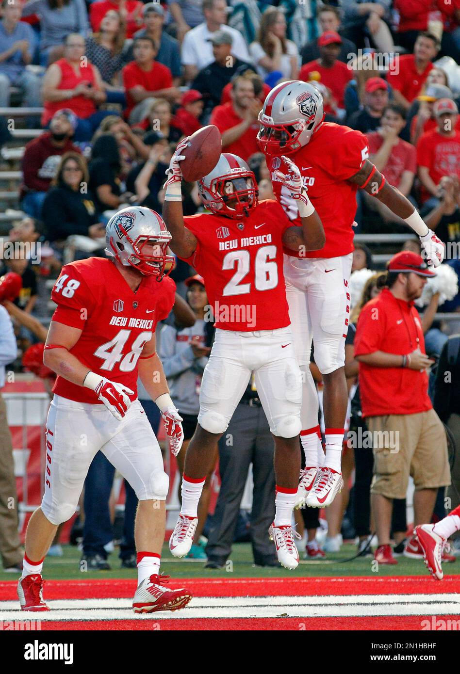 New Mexico running back Tyrone Owens (26) celebrates after scoring a ...