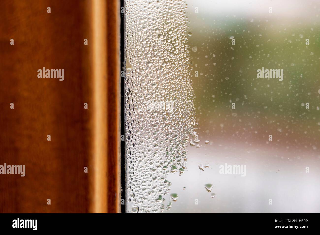 Misted wet window glass with water drops close up Stock Photo - Alamy