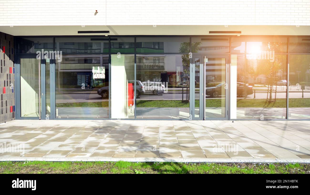 Panoramic windows of new commercial premises. Commercial property in ...