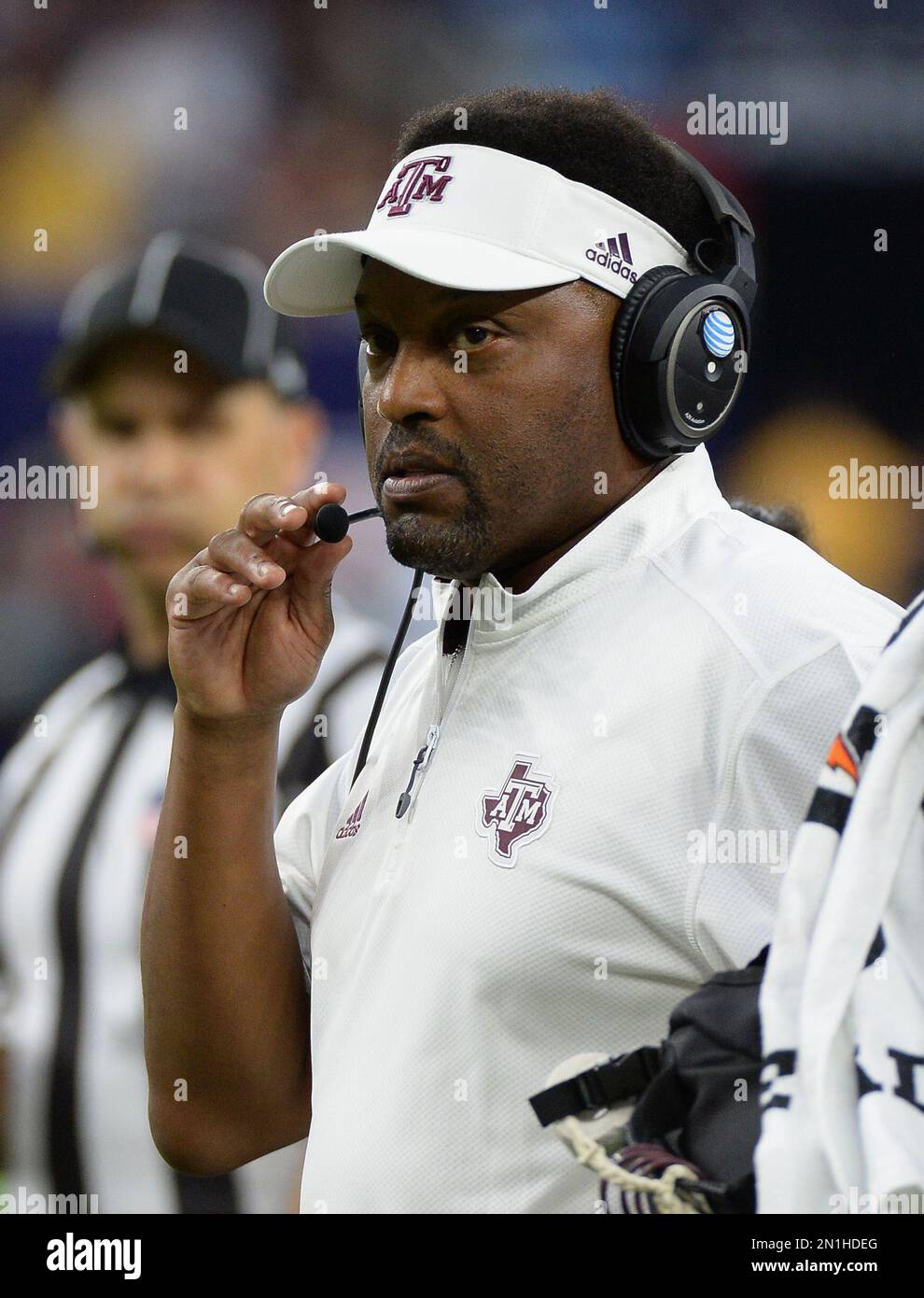 Texas A&M head coach Kevin Sumlin leads his team against Arizona State ...
